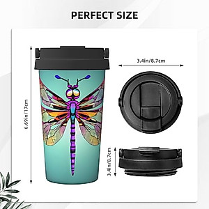 WANGXUEE Cute Dragonfly pattern Print 500ml Stainless Steel Travel Tumbler Double Wall Vacuum Insulated Coffee Mug