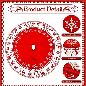 OurWarm Christmas Tree Skirt 36 Inch, Small Xmas Tree Skirts with Snowflake and Reindeer Pattern, Red and White Tree Mat for Christmas Winter Holiday Indoor Decorations