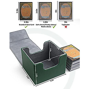 ZLCA Card Deck Box with 2 Dividers for MTG Cards, Large Horizontal Card Storage Box Fits 150+ Single Sleeved Cards, PU Leather Commander Deck box for TCG CCG (Green)