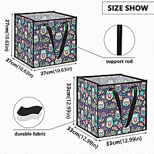 Kigai Owl Cube Storage Bins, 13x13x13inch Collapsible Fabric Storage Cubes Organizer with Handles Decorative Storage Baskets for Home, Shelf, Closet