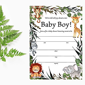 Moonrise Papery Set of 25 Safari Theme Baby Shower Invitations with Envelopes, Jungle Theme Baby Shower, Boy Baby Shower Invitations