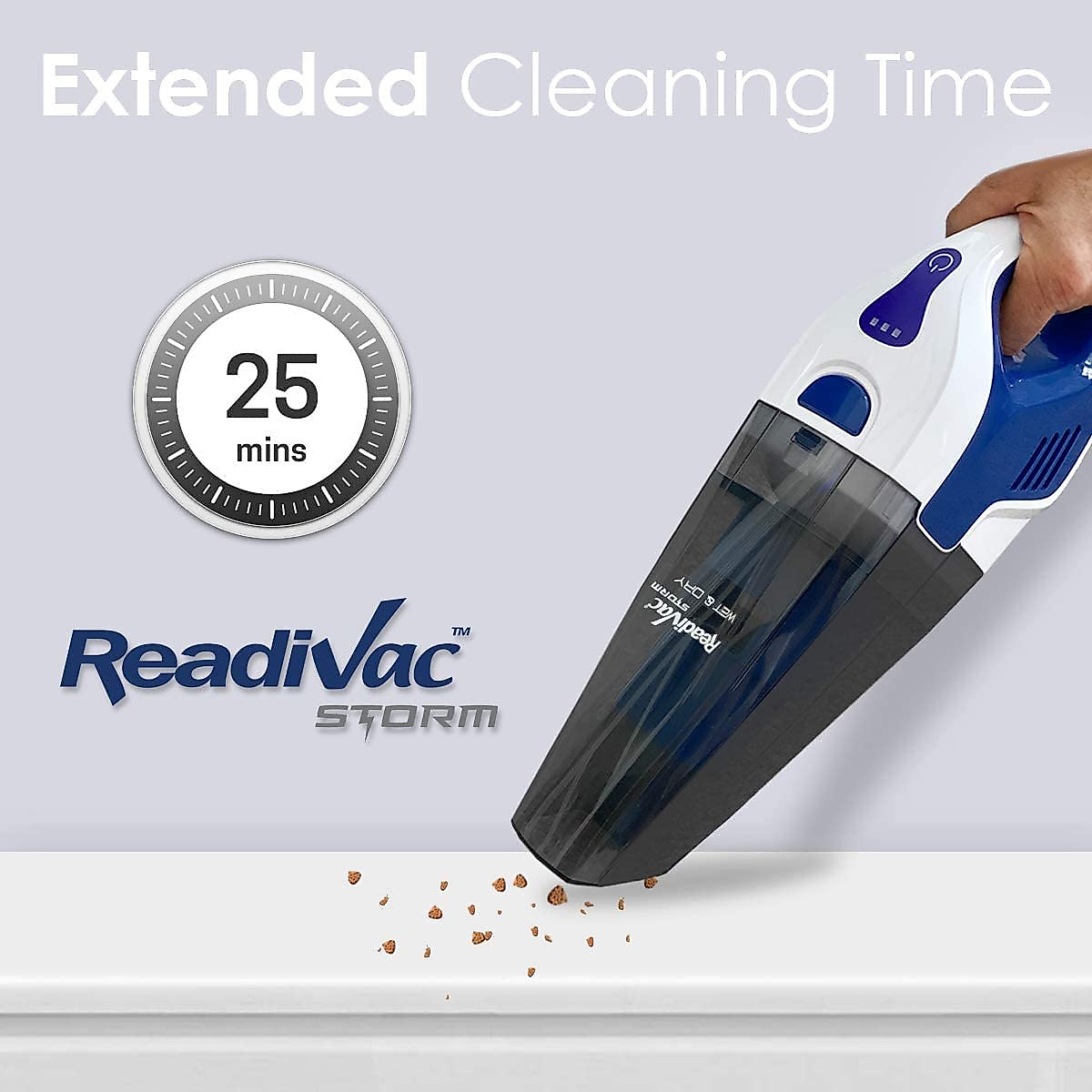 ReadiVac Kirby Storm Handheld, Wet & Dry Vacuum Cleaner, Powerful Cordless Hand Vac for Home & Car, Small Lightweight Handvac, 22.2volt Lithium-ion Rechargeable Battery, Medium, Blue