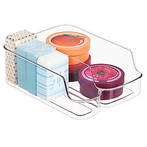 iDesign IDjr Storage Organizer with Two Compartments for Baby Bottles, Pouches, Food Jars for Pantry or Refrigerator - Clear