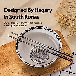 Hagary Dragon Ramen Bowl with Chopsticks Ceramic Bowl Stainless Steel Chopsticks Japanese Style Udon Miso Noodle Soup Bowls Housewarming Wedding Gifts Designed in Korea (Black, 20oz)