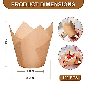 Neyimqr 120 Counts Natural Tulip Cupcake Liners for Baking Cups, Food Grade Parchment Paper Muffin Liners Holders, Standard Tulip Cupcake Liners, Greaseproof Cupcake Wrappers for Party, Christmas
