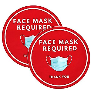 Face Mask Required Sign Sticker 2 Pack 8x8” Inch Peel & Stick Vinyl Decal Wall & Floor Sticker | Wear Face Mask Public Safety Signage for Customers, Business, Offices, Storefronts | No Mask No Entry