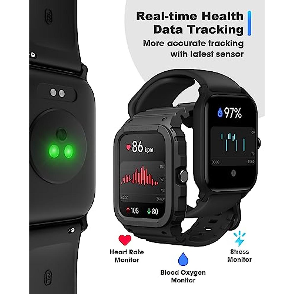 TOOBUR Smart Watch Alexa Built-in, 1.8" Fitness Tracker with Answer/Make Call, IP68 Waterproof, Heart Rate, Blood Oxygen, Sleep Tracker, Fitness Watch with 2 Straps for Men, Compatible iOS Andorid