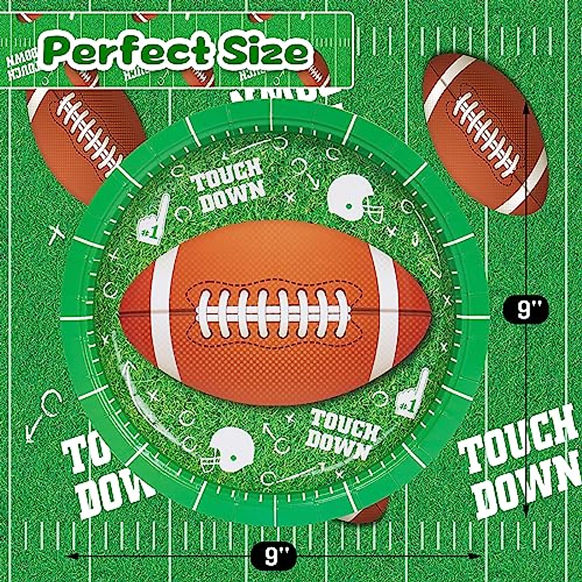 DECORLIFE 2023 Football Party Supplies for 30 Guests, 9 Inch Football Paper Plates, Perfect for Kid's Birthday and Football Party Decorations