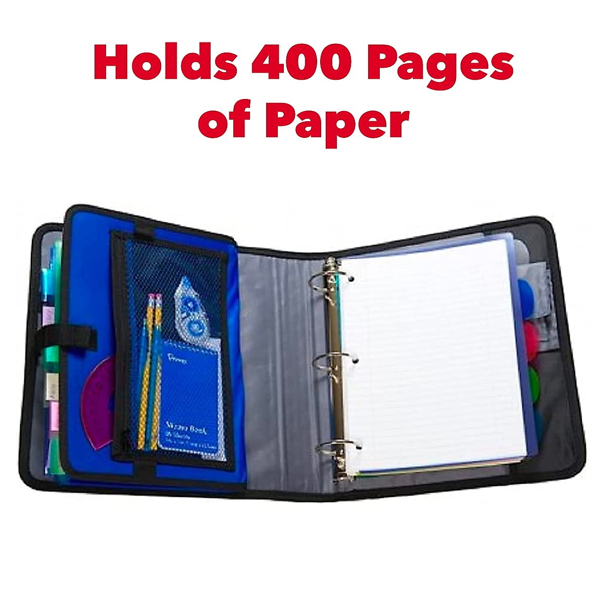 Case-it The Open Tab Velcro Opening Binder - 2 Inch O-Rings - 5 Color Tab Expanding File Folder - Multiple Pockets - 400 Sheet Capacity - Black S-826-A