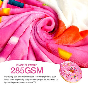 Donut Blanket Double Sided 80 inch, Donut Throw Blanket Funny Blankets Food Blankets for Adult Kids, Realistic Food Throw Blanket Kids Throw Blanket