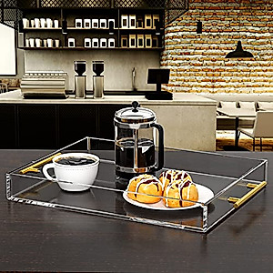 NIUBEE Clear Serving Tray 12x16 Inches -Spill Proof- Acrylic Decorative Tray Organiser for Ottoman Coffee Table Countertop with Round Handles