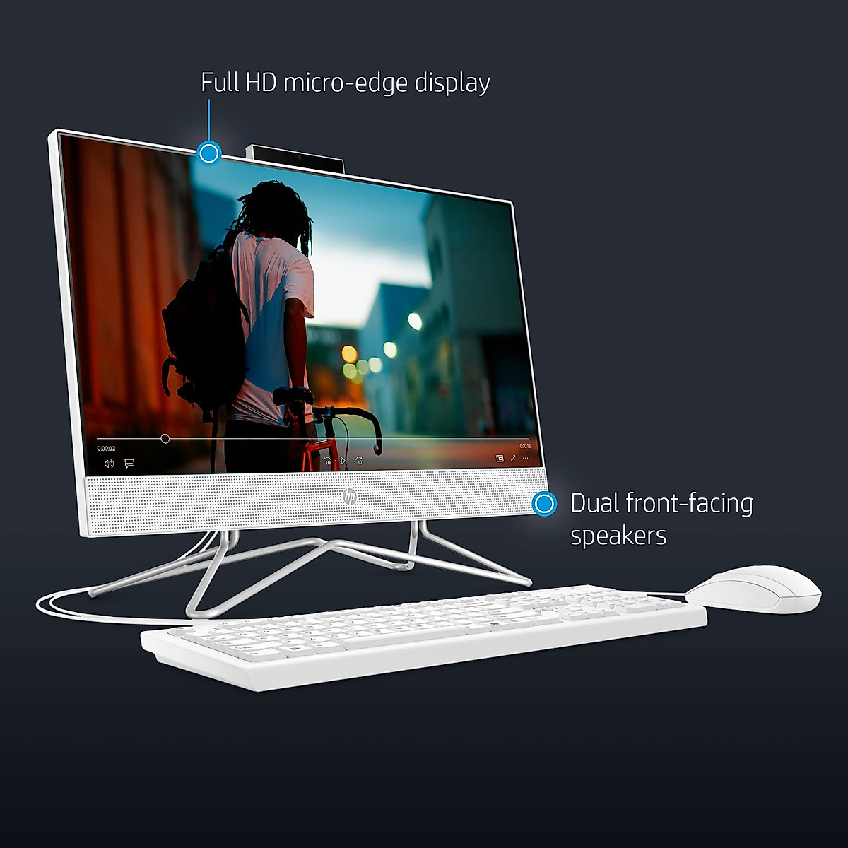 HP 2023 21.5" FHD All-in-One Desktop Intel 2-Core Celeron J4025 Processor Intel UHD Graphics 8GB RAM DDR4 256GB NVMe SSD WiFi AC BT HDMI Webcam RJ45 Internal Speaker Windows 11 Pro w/RE Accessories