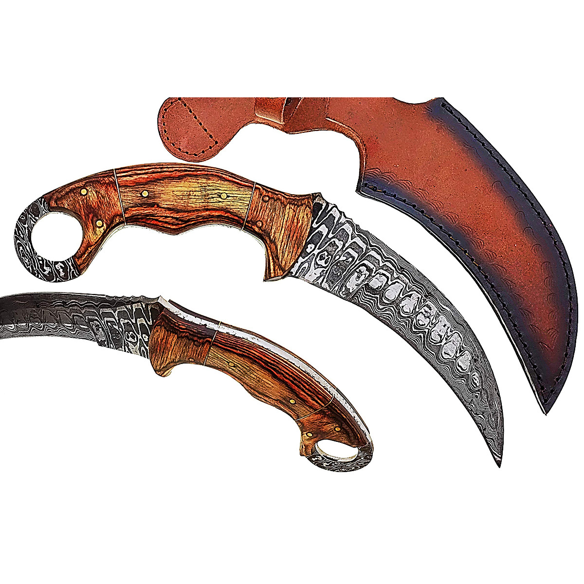 Damascus Steel Hunting Knife - Fixed Blade Knives with Sheath - Firm Grip Handle