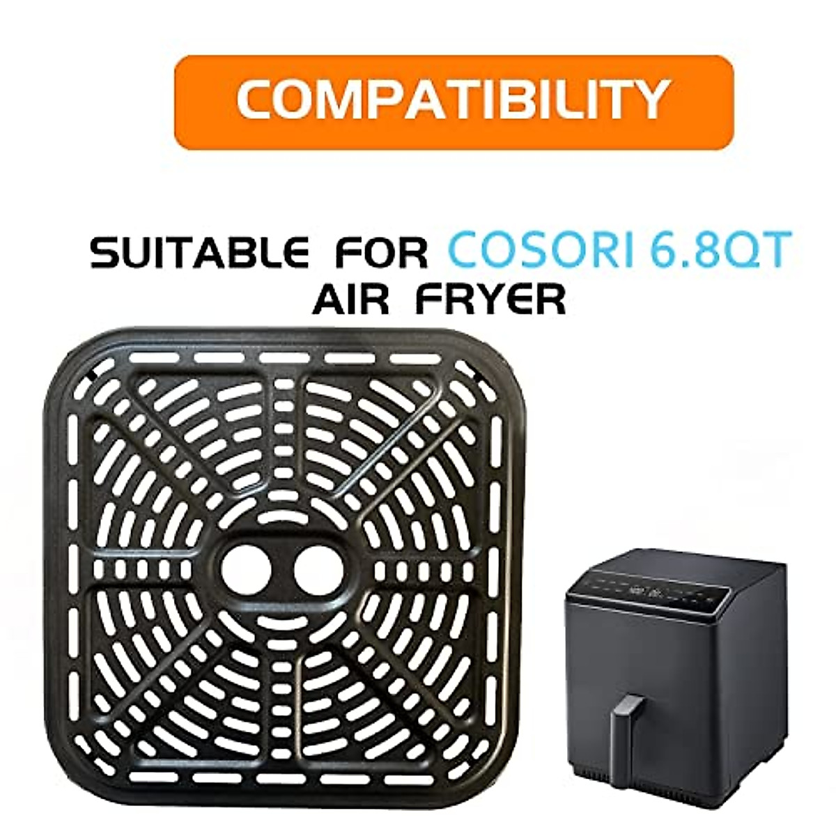 Air Fryer Grill Pan for 6.8QT COSORI Air Fryers, 9.02IN Square Upgraded Air Fryer Grill Crisper Plate Tray, Air Fryer Griller Rack Grate Grid Insert Pan for 6.8 Quart COSORI Air Fryers, Nonstick