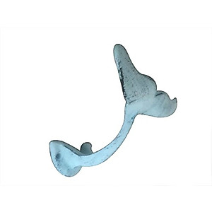 Rustic Dark Blue Whitewashed Cast Iron Decorative Whale Hook 5" - Decorative Wa