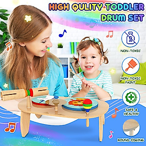 LOOIKOOS Kids Drum Set for Toddlers 1-3, All in One Montessori Musical Instruments -Wooden Percussion Educational Preschool Music Toys for Baby 12-18 Months