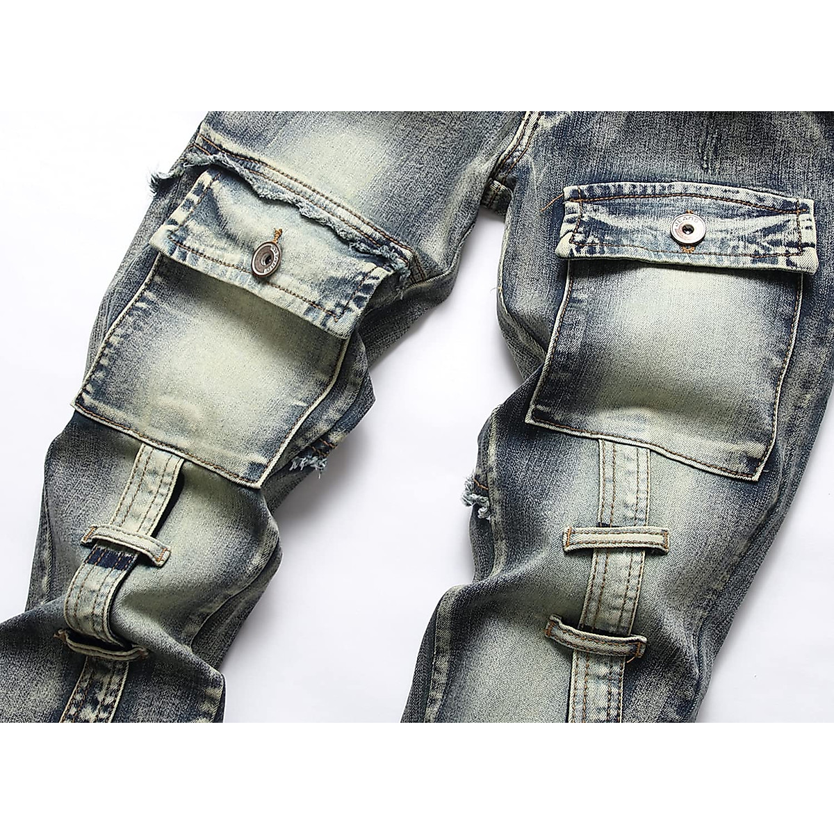 XIMXIMMTIAN Men's Biker Moto Washed Distressed Slim Fit Straight Jeans Denim (34, 2126 Blue)