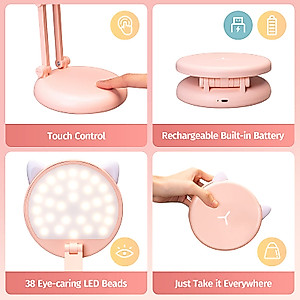 One Fire Cute Desk Lamp Pink Lamp Kawaii Desk Accessories, 8 Brightness Cute Lamp Cat Lamp Kawaii Accessories, Foldable & Portable Pink Cute Desk Accessories Kawaii Room Decor,Kawaii Stuff Cute Things