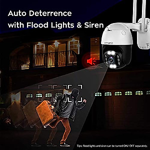 xmartO 2K Auto-Track Rotation Wireless Security Camera WiFi AC Powered, 2-Way Audio, Auto Flood Lights Color Night Vision, Auto Siren, IP66, SD Card, NVR and Cloud Storage (DT3034, Works with Alexa)