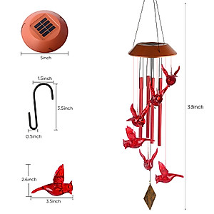 Cardinal Bird Solar windchimes Outdoor, Garden Christmas Lights,red Bird Garden Decor,Father Gift, Mother Gift, Mothers Day for Grandma,Sister Gifts,Gardening Gifts for Women,Friend Birthday Gift