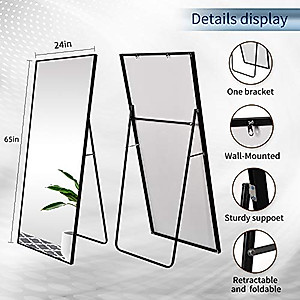 CONGUILIAO Full Length Mirror, 65" × 24" Standing Body Mirror, Large Floor Mirror, Full Standing Mirror, Standing Hanging or Leaning, Wall-Mounted Mirror Dressing Mirror, Aluminum Alloy Frame, Black