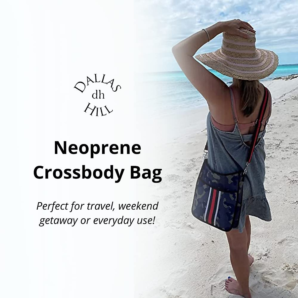 Dallas Hill Designs Crossbody Neoprene Purse for Women | Ladies Drawstring Handbag | 2 Detachable Straps | Matching Pouch