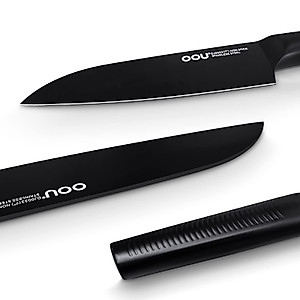 OOU! Kitchen Knife Set with Block, 15 Pieces High Carbon Stainless Steel Knife Block Set, Professional Chef Knife Set with Built-in Sharpener, Ergonomic Handle