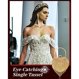 MTLEE 5 Pcs Heart Purse Rhinestone Tassel Evening Clutch Bag Valentine's Day Jewelry Set for Women Wedding Dinner (Gold)