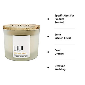 HHI Citrus Candle | A Blend of Lemon, Orange, Lime and Eucalyptus | Sicilian Citrus | All Natural Soy Candle | Large 12 Ounce Three Wick Candle | Long burn time | includes Bamboo Lid and Gift Box