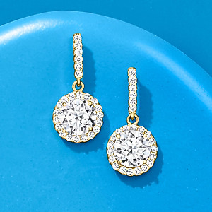 Ross-Simons 1.80 ct. t.w. CZ Halo Drop Earrings in 14kt Yellow Gold