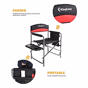KingCamp Heavy Duty Camping Director Chair, Folding with Side Table & Storage, Red