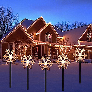 5 Pcs Solar Power Stake Lights Waterproof , 2 Lighting Modes Solar Outdoor Christmas Lights, Christmas Decoration Garden Path Lawn Courtyard Decoration (Snowflakes)