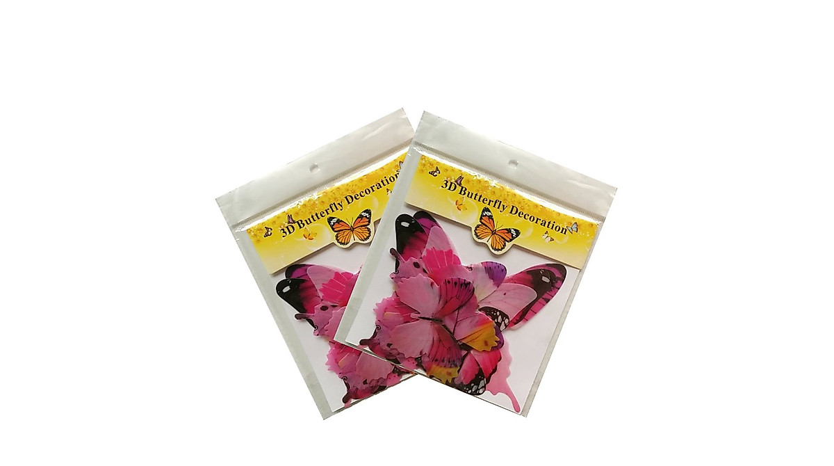 Trubetter Pink Butterfly Wall Decals - 24 Pcs 3D Stickers