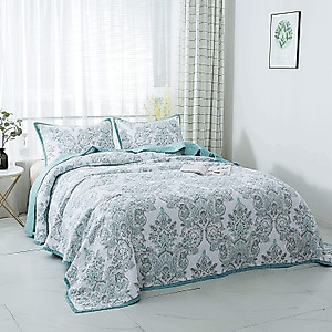 KASENTEX Authentic 100% Cotton 3-Piece Oversized Twin XL Quilt Set Soft Bedspread Coverlet Sets (Blue Paisley, 80X106+20X26 X2)