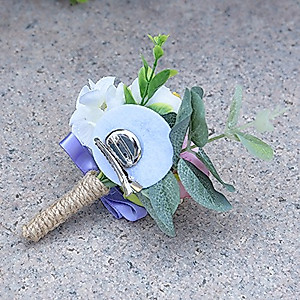 Abbie Home Lavender Rose Wedding Bouquet - White Rose Peony Bridal Holding Flower with Lace Bow tie Decoration for Garden Wedding (Set 617)