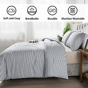 Andency Striped Comforters Queen Size Set Gray, 3 Pieces Grey Bedding Comforter Sets for Queen Bed, Soft Lightweight Fluffy Down Alternative Bed Set for Boys Men All Season