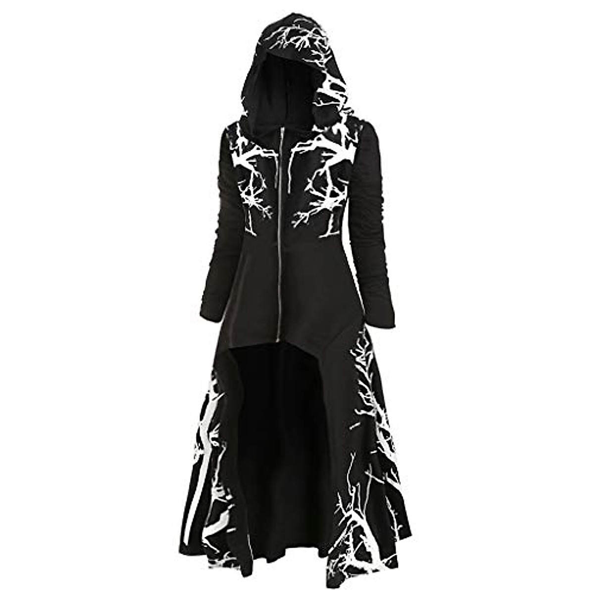 Tomppy Womens Hooded Robe Vintage Lace Up Long Sleeve Cosplay Cloak Gothic Punk Renaissance Costumes High Low Irregular Sweater Tops