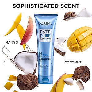 L'Oreal Paris Sulfate Free Shampoo for Curly Hair, Lightweight, Anti-Frizz Hair Care with Coconut Oil, EverPure, 8.5 Fl Oz (Packaging May Vary)