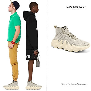 SRONGKE Men's Athletic Walking Shoes Outdoor Running Shoes Slip on Fashion Sock Sneaker (Beige,12)