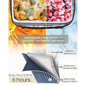 Premium Insulated Casserole Carrier with Heat-Resistant Mat for Hot or Cold Food – Fits 9”x13” or 11”x15” Baking Dishes, Lasagna Holder for Potlucks, Parties, Picnics, and Cookouts [Navy Polka Dot]