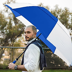 The Typhoon Tamer 62 Inch Vented Windproof Double Canopy Large Golf Umbrella for Rain & Wind, Strong Fiberglass Oversized Lightweight Professional Quality Golfers Umbrella for Men & Women, Gray/Purple