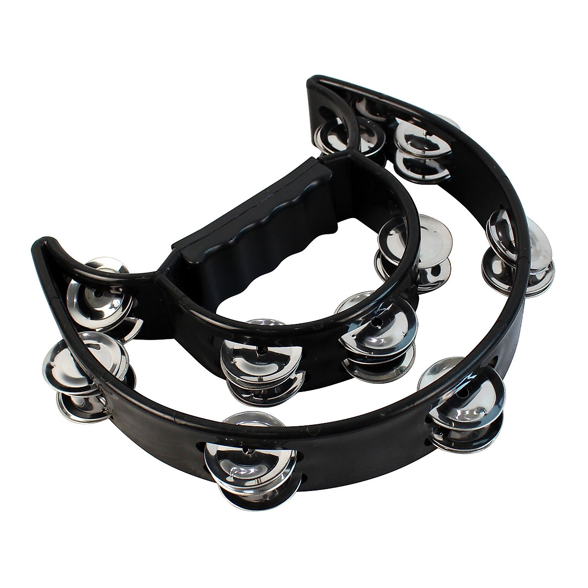 YMC TAM20-BLACK Double Row Tambourine - Metal Jingles Hand Held Percussion Ergonomic Handle