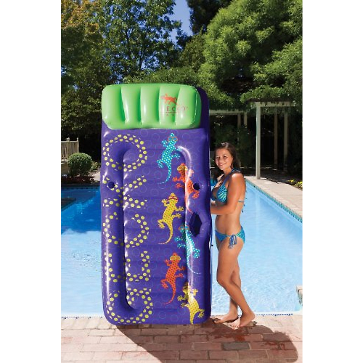 Poolmaster Gecko Hawaii Inflatable Swimming Pool Float Mattress Lounge with Cup Holder