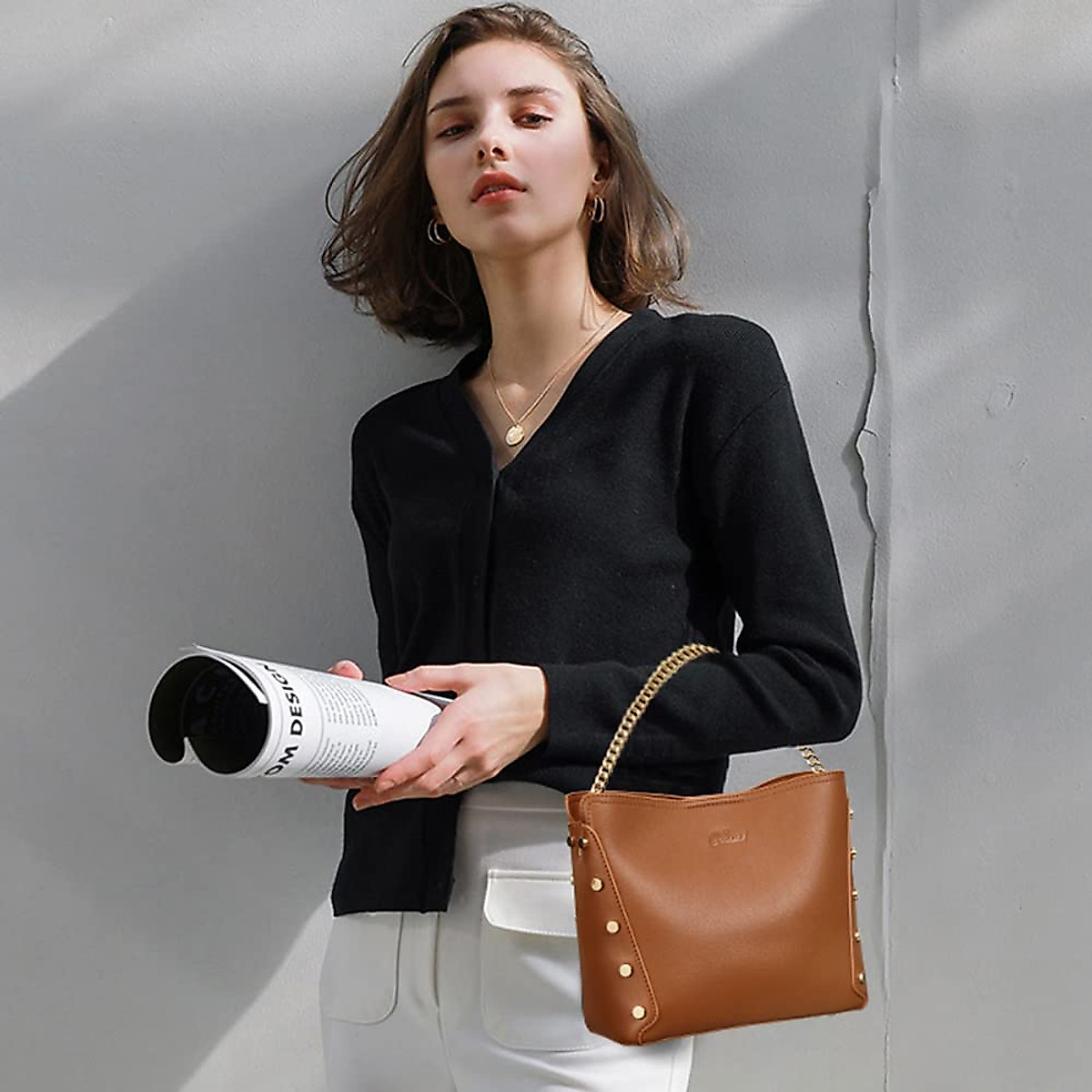 CLUCI hobo Bags for Women Vegan Leather Purses and Handbags Designer Ladies Shoulder Bucket Bag Beige with Brown