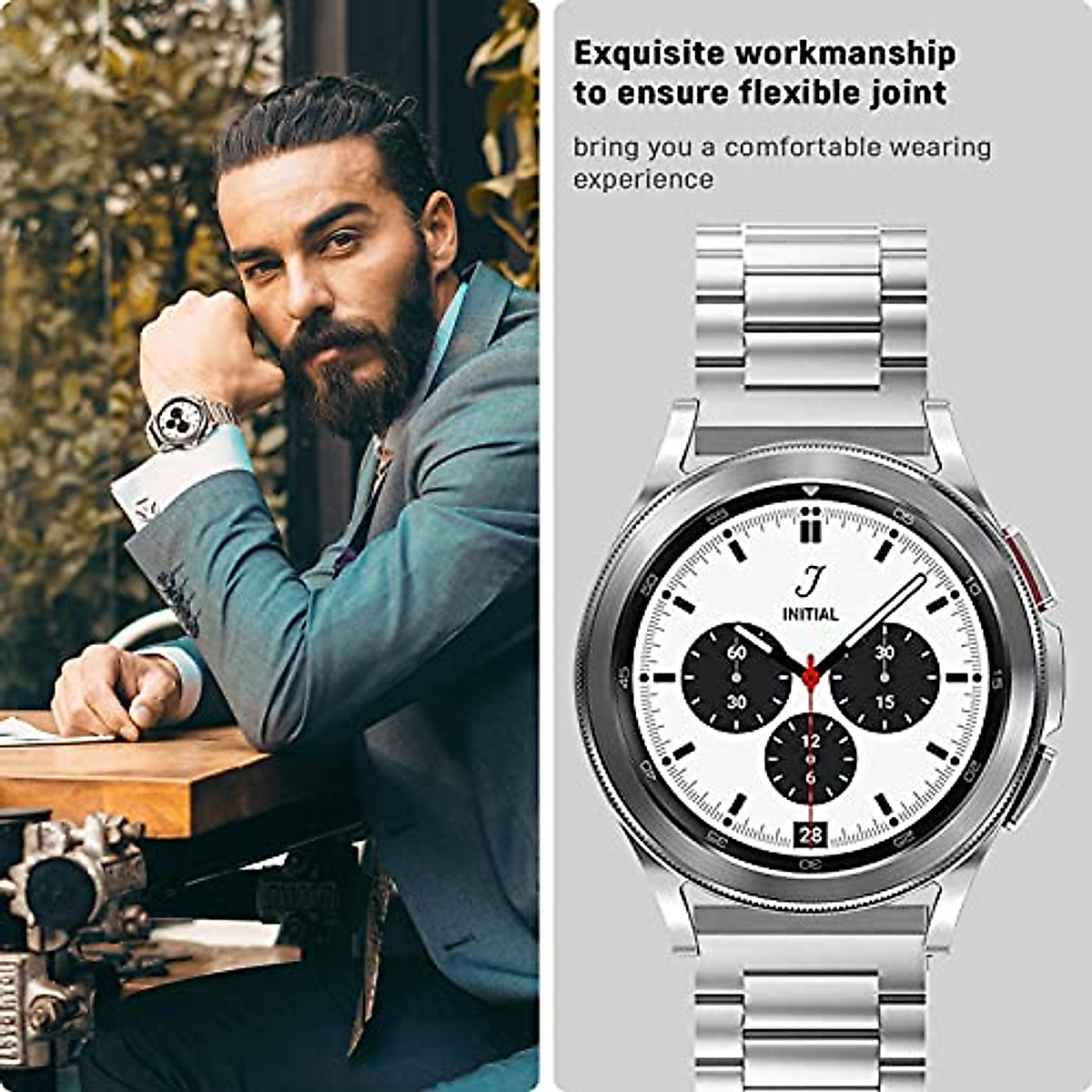 SPGUARD Galaxy Watch 5 Band Pro 45mm/44/40 & Galaxy Watch 4 Band Watch 4 Classic 42mm/46mm 20mm Metal Bands Compatible with Samsung Galaxy Watch5/4 for Men Women Steel Bands Strap(Silver)