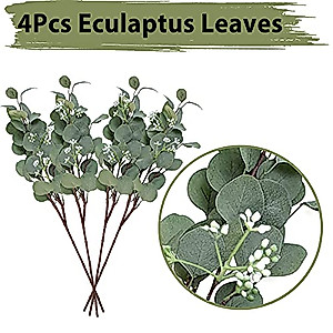 64 PCS Artificial Eucalyptus Leaves Stems Sage Green Blush Balloons, 12 Inch Sage Green Blush Nude Balloons with Artificial Eucalyptus for Baby Bridal Shower Birthday Safari Party Decoration