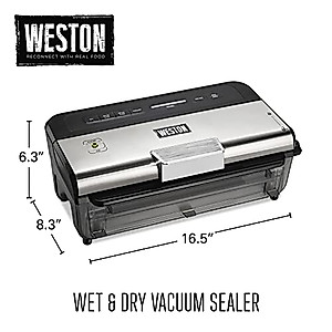 WESTON BRANDS Wet & Dry Vacuum Sealer Machine with Date Code Stamp & Built-In Cutter, 2 Roll Storage & Starter Kit, Pulse Button for Delicate Food, Black (65-1601-W)