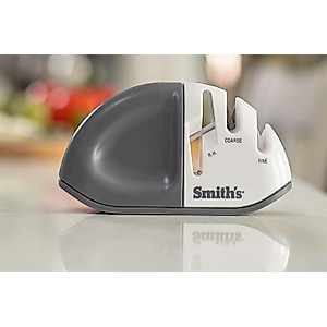 Smith's 51003 Diamond Edge Grip™ MAX 2-Stage Sharpener – White - Compact - Non-Slip Base - Patented V Grip – Sharpen Knives & Scissors - Diamond & Ceramic Sharpeners