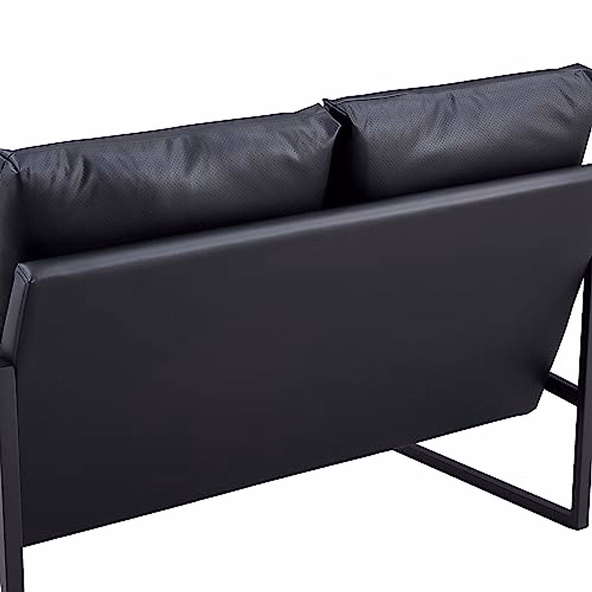 Uunquee Mid-Century Modern Loveseat Sofa,PU Leather 2 Seater Sofa Chair with 2 Pillows,Black Upholstered Accent Chair with Arms for Living Room,Office