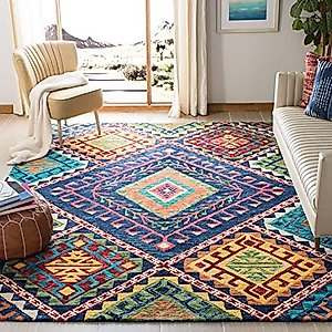 Safavieh Aspen Collection 10' x 14' Blue/Multi APN516M Handmade Boho Diamond Premium Wool Living Room Dining Bedroom Area Rug